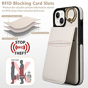 Keallce Case for iPhone 14 Plus 6.7'' Detachable Crossbody Wallet Case with RFID Blocking Card Slots, 360ｰStand Ring Flip Leather Protective Cover Lanyard Shoulder Strap Women for iPhone 14 Plus,Beige