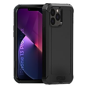 MOTIVE iPhone 13 Pro Max Case, Heavy Duty Protective Case, Shockproof, Dustproof, Quad Layer Hard Protective Cover, Screen-Camera Bezel Protection, Black 6.7" Pro Max | Black