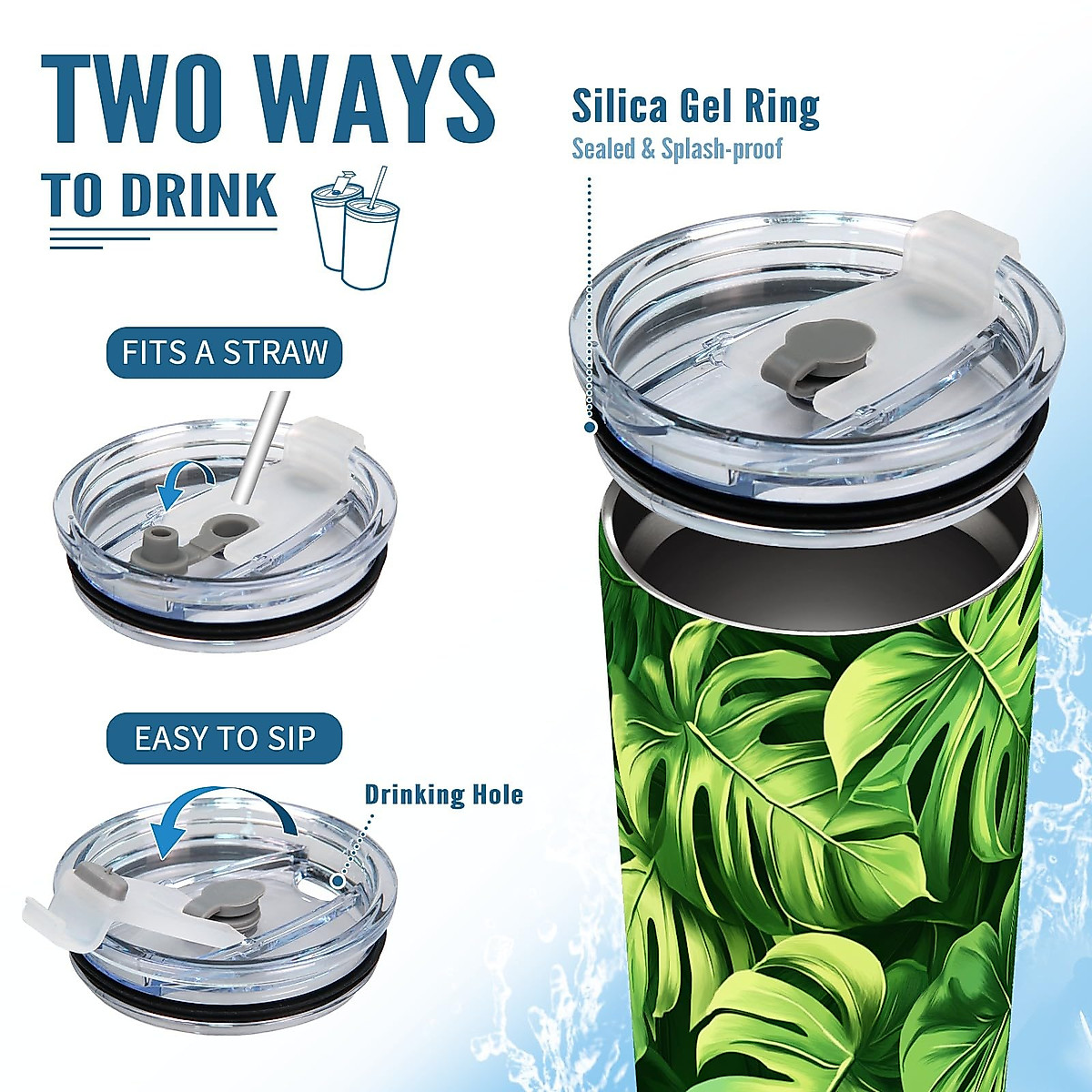 QWEUIOP 20oz Insulated Travel Coffee Mug Leaf Of Monstera Plant Stainless Steel Tumbler with Lid Double Wall Vacuum Coffee Cup For Hot and Cold Drinks14465