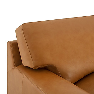 Naomi Home Siggy Genuine Leather Loveseat - Luxurious Comfort, Goose Feather Cushion Filling, Square Arm Design, Sturdy Block Legs, Elegant Tan - Ideal for Living Room, Office, or Bedroom