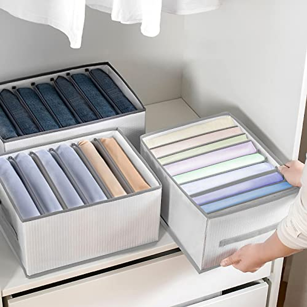 Yotako Wardrobe Clothes Organizer, Extra large 9 Grids Washable Foldable Drawer with Support Board, Foldable Mesh Closet Storage Clothes Compartment Storage Box for Jeans T-shirt Pants Legging