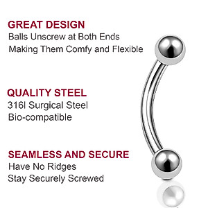 bodyjewellery 3pcs 18g 1mm small gauge curved barbell banana Surgical Steel Rook Conch Labret Helix Lip Ring Tragus Eyebrow Cartilage Ball