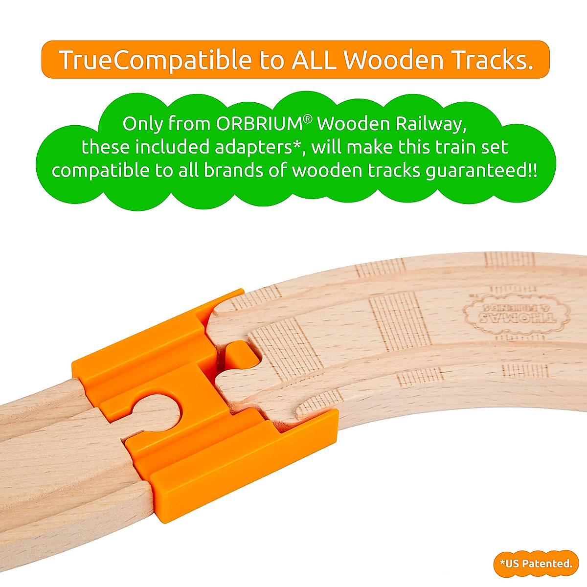 ORBRIUM Lift and Load Wooden Train Set with Magnetic Crane, Magnetic Helicopter, Large Diesel Engine, Semi-Truck, Shipping Container Flat Car Compatible with Thomas, Brio, Chuggington, Melissa & Doug