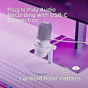 HyperX SoloCast – USB Condenser Gaming Microphone, for PC, PS5, PS4, and Mac, Tap-to-Mute Sensor, Cardioid Polar Pattern, Great for Streaming, Podcasts, Twitch, YouTube, Discord - White