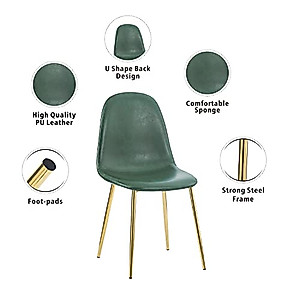 ROOIOME Mid Century Chairs Set of 4 Kitchen Chairs with Golden Legs and Frame, Modern Living Room Chairs for 4, PU Armless Dining Chair Set of 4 Green Chairs