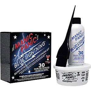 MANIC PANIC Blue Lightning Hair Bleach Kit 30 Volume Developer Bundle with Prepare to Dye Clarifying Shampoo