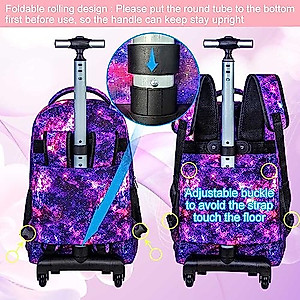 KLFVB Rolling Backpack for Women,3PCS Adult Wheeled Bag with Lunch Bag for Girls,Waterproof Roller Wheels Bookbag - Unicorn