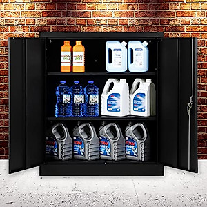 GREATMEET Metal Storage Cabinet with Lockable Doors and 2 Adjustable Shelves,Locking Steel Counter Cabinet for Home Office 120lbs Capacity per Shelf 41.6" H x 36" W x 18" D (Black)