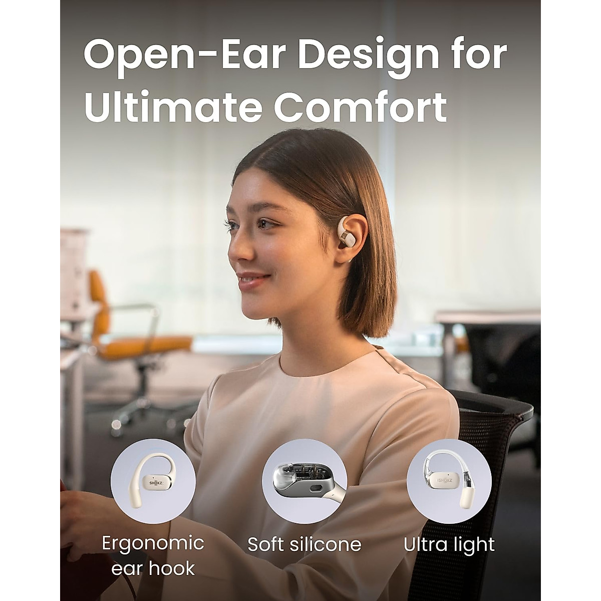 SHOKZ OpenFit - Open-Ear True Wireless Bluetooth Headphones with Microphone, Earbuds with Earhooks, Sweat Resistant, Fast Charging, 28HRS Playtime, Compatible with iPhone & Android