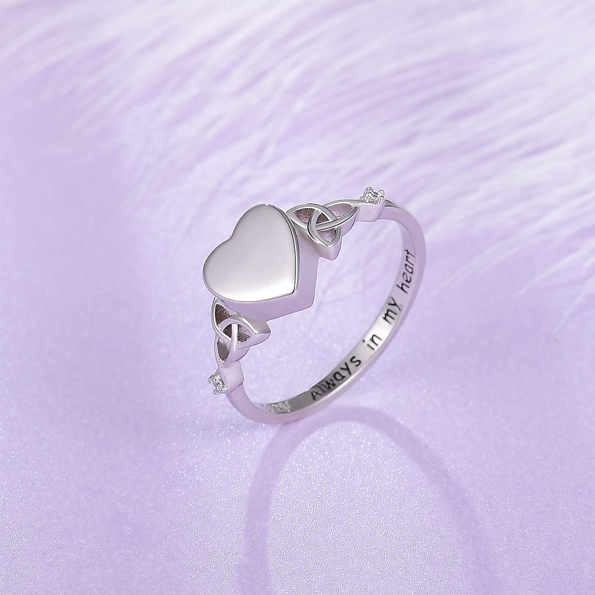 Silver Cremation Ashes Urn Ring for Women Always in my heart S925 Sterling Heart Shape Memorial Keepsake Jewelry