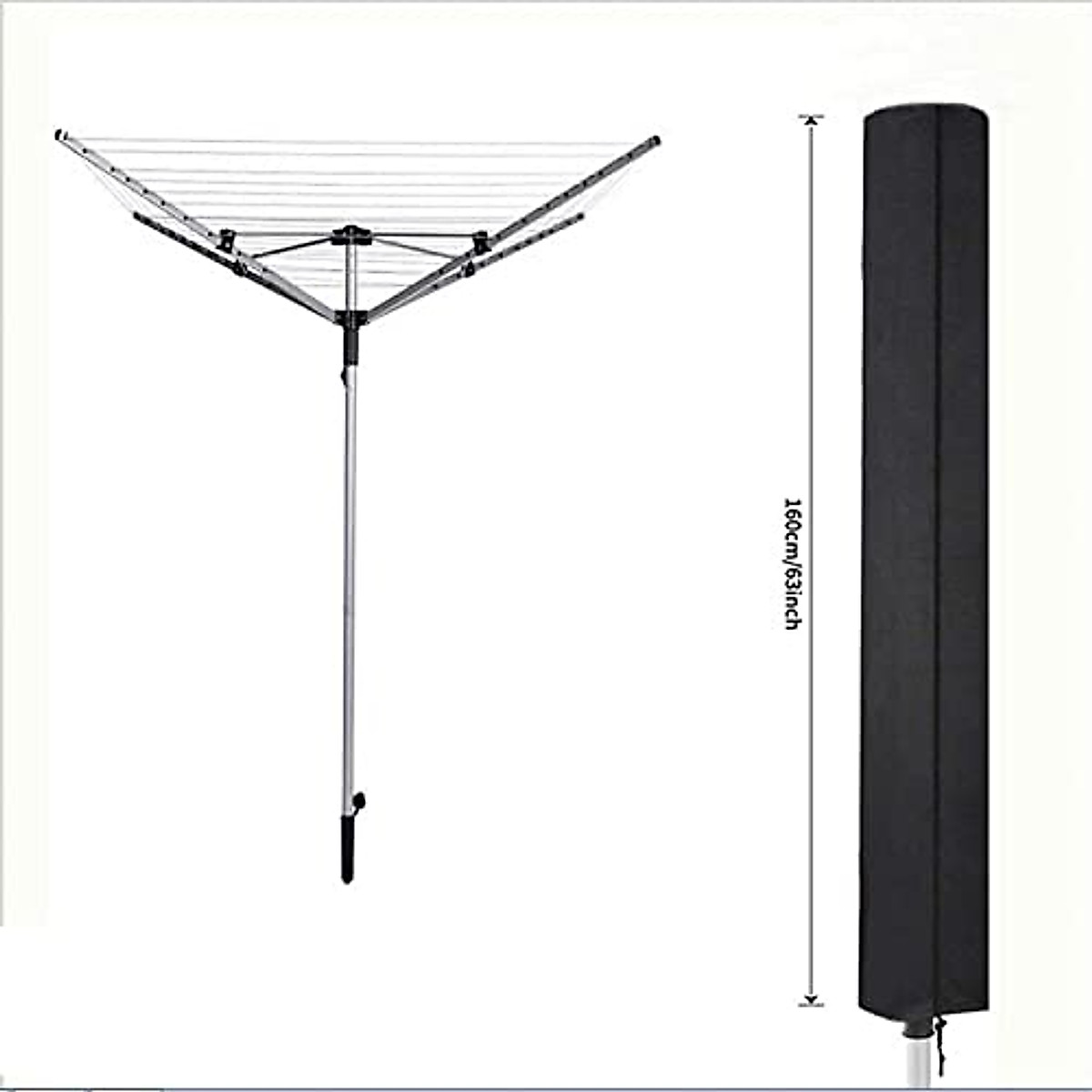 Premium Waterproof Rotary Airer Cover,Clotheslines Cover with Zipper and Drawstring,Umbrella Drying Rack Protective Cover,Oxford Fabric Washing Dryer Line for Outdoor Garden Courtyard Black