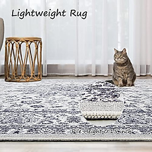 Area Rug Living Room Rugs: 8x10 Oriental Persian Floral Distressed Carpet Large Machine Washable Indoor Non Slip Carpets for Under Dining Table Farmhouse Bedroom Nursery Home Office Grey Blue
