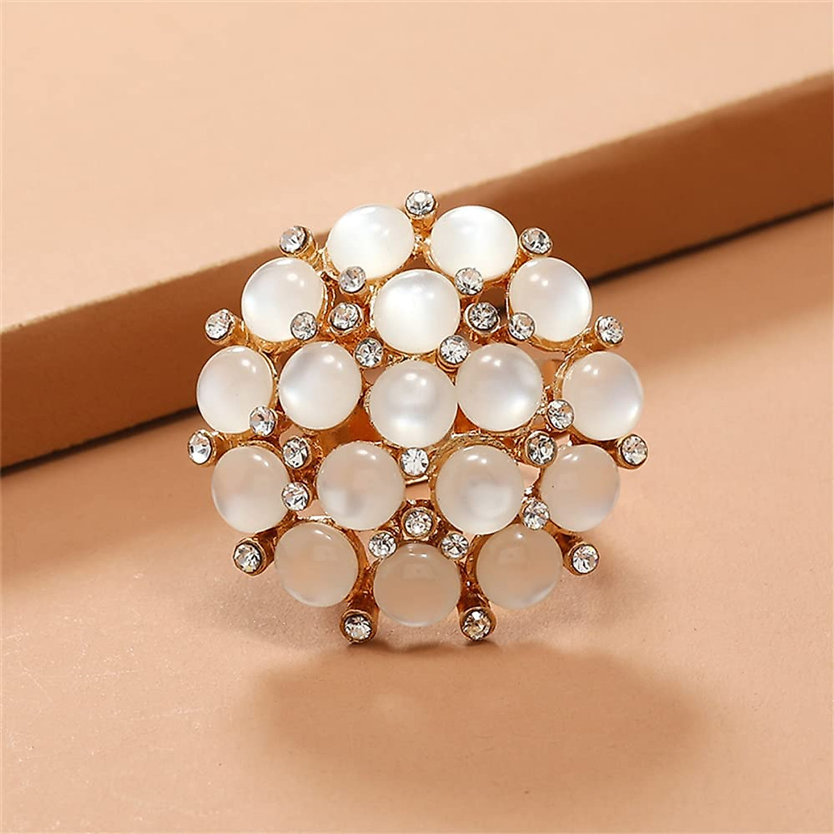 Dtja Round CZ Cat Eye Flower Statement Ring for Women Girls Gold Plated Adjustable Wedding Promise Open Finger Band Rings Comfort Fit Fashion Birthday Anniversary Valentine Jewelry Gift