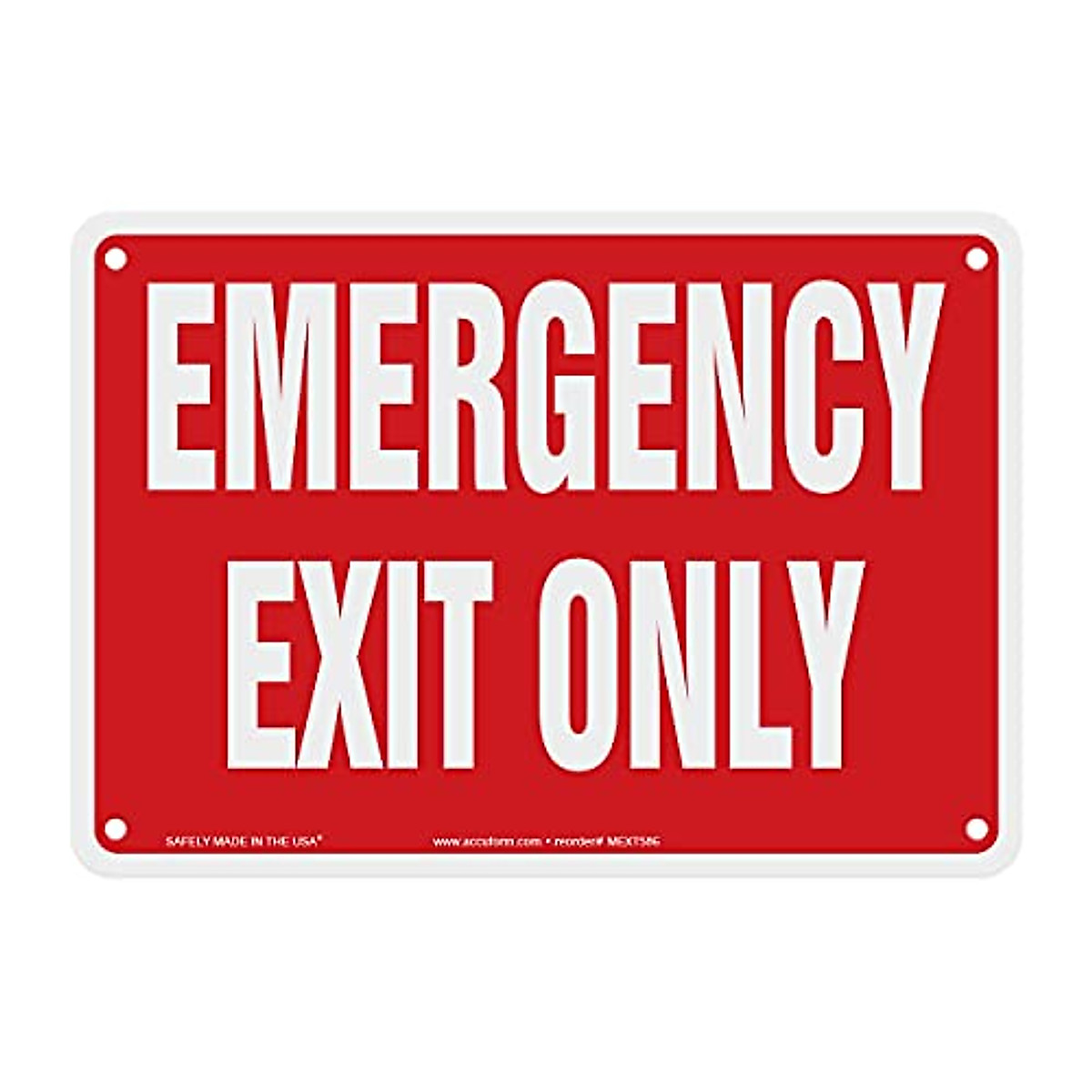 Accuform "Emergency EXIT ONLY" Plastic Safety Sign, 7" x 10", White on Red, MEXT586VP