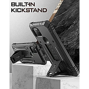 Poetic Revolution Series Case for Google Pixel 5A 5G, Full-Body Rugged Dual-Layer Shockproof Protective Cover with Kickstand and Built-in Screen Protector, Black