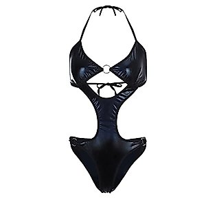 Sexy Leath Lingerie Daily Wearing Shopping Girl Sexy Latex Lingerie for Women for Sex (Black, M)