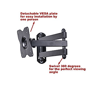 VideoSecu ML12B TV LCD Monitor Wall Mount Full Motion 15 inch Extension Arm Articulating Tilt Swivel for Most 19"-31" LED TV Flat Panel Screen with VESA 100x100, 75x75 1KX