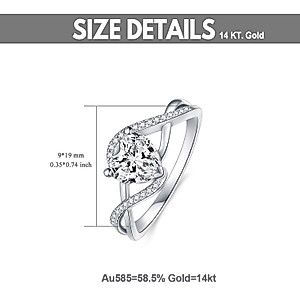 SISGEM 14K Solid White Gold Engagement Ring for Women,Split Shank Pave Set 1 Carat Heart-Shaped Moissanite Wedding Ring,Wedding Anniversary Ring Size 5-11