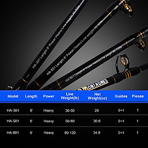 Fiblink Saltwater Fishing Rod 1 Piece Trolling Rod Deep Sea Big Game Conventional Boat Fishing Pole Heavy Duty Spiral Wrapped Rod (6',80-120lb)