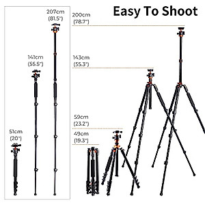 K&F Concept 78 inch Camera Tripod for DSLR Compact Aluminum Tripod with 360 Degree Ball Head and 10KG Load for Travel and Work K234A7+BH-28L (S210)