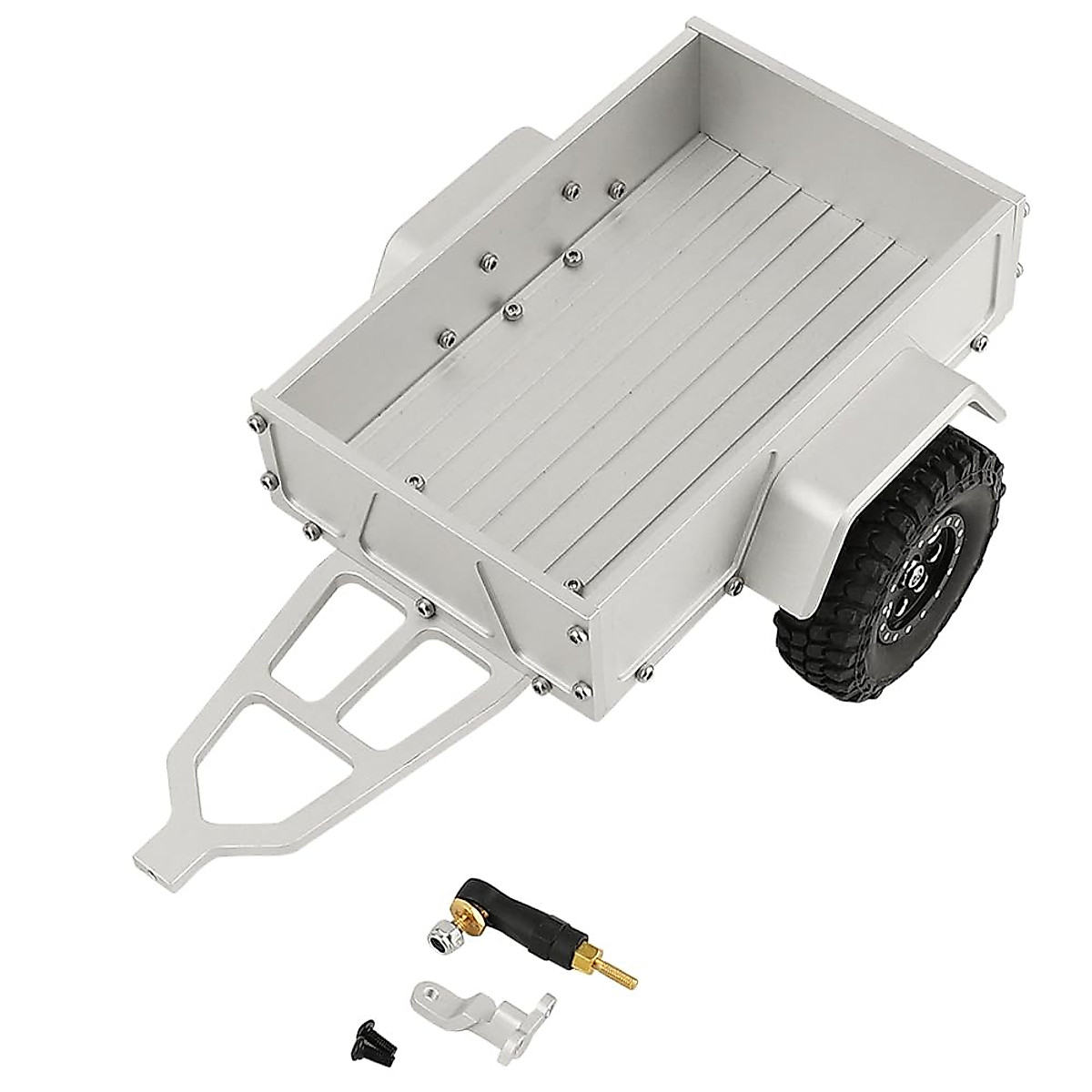 RZXYLRC TRX4M CNC Aluminum Utility Trailer stows Car with Hitch Mount for TRX-4M 1/18 RC Crawler Car Upgrade Parts (Silver)