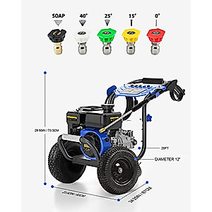 Gas Pressure Washer, ENGiNDOT 3400 PSI 2.6 GPM Gas Powered High Pressure Clean Machine with 212CC 7.0 OHV Engine, Soap Tank, 5 QC Nozzles, CARB Compliant - GPW3400