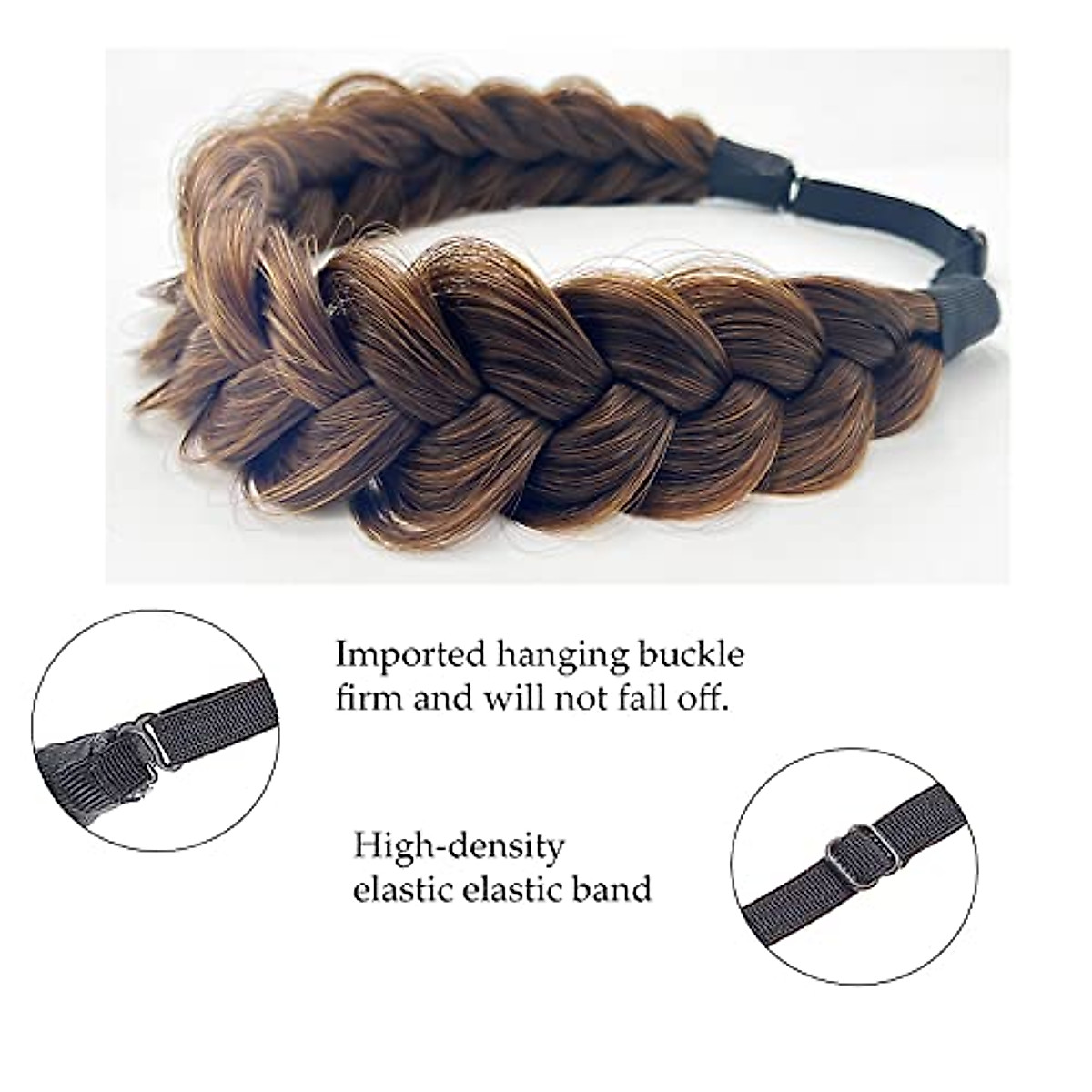 TOECWEGR Synthetic Hair Braided Headband Classic Wide Strands Wedding Disorderly Fluffy Braids Wig Band Women Beauty Accessory