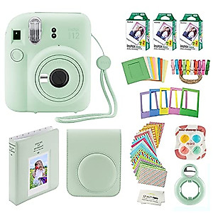 Fujifilm Instax Mini 12 Instant Camera with Case, 60 Fuji Films, Decoration Stickers, Frames, Photo Album and More Accessory kit (Mint Green)