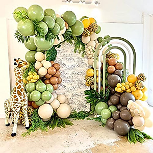 134Pcs Safari Jungle Balloon Garland Arch Kit- Sage Olive Green and Brown Balloons for Wild One Dinosaur Theme Party Supplies with Animal Print and Metallic Gold Ivory Tan Balloons for Boy Girl Lion King First Bithday Woodland Baby Shower Wedding Graduati