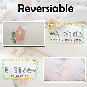 MorroMorn Twin Duvet Cover Cotton, 3D Embroidery Twin Bedding Sets, Cute Chenille Embroidered Comforter Covers Summer Blanket Soft Dry Sweat-Absorb for Girls Kids Teen (Flowers White, Twin/Twin XL)