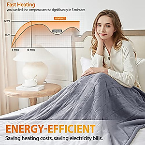 HomeMate Heated Blanket Electric Throw - 50"x60" Heating Blanket Throw 4 Hours Auto-Off 5 Heat Levels Heat Blanket Over-Heat Protection Flannel Sherpa Heater Blanket Electric ETL Certification