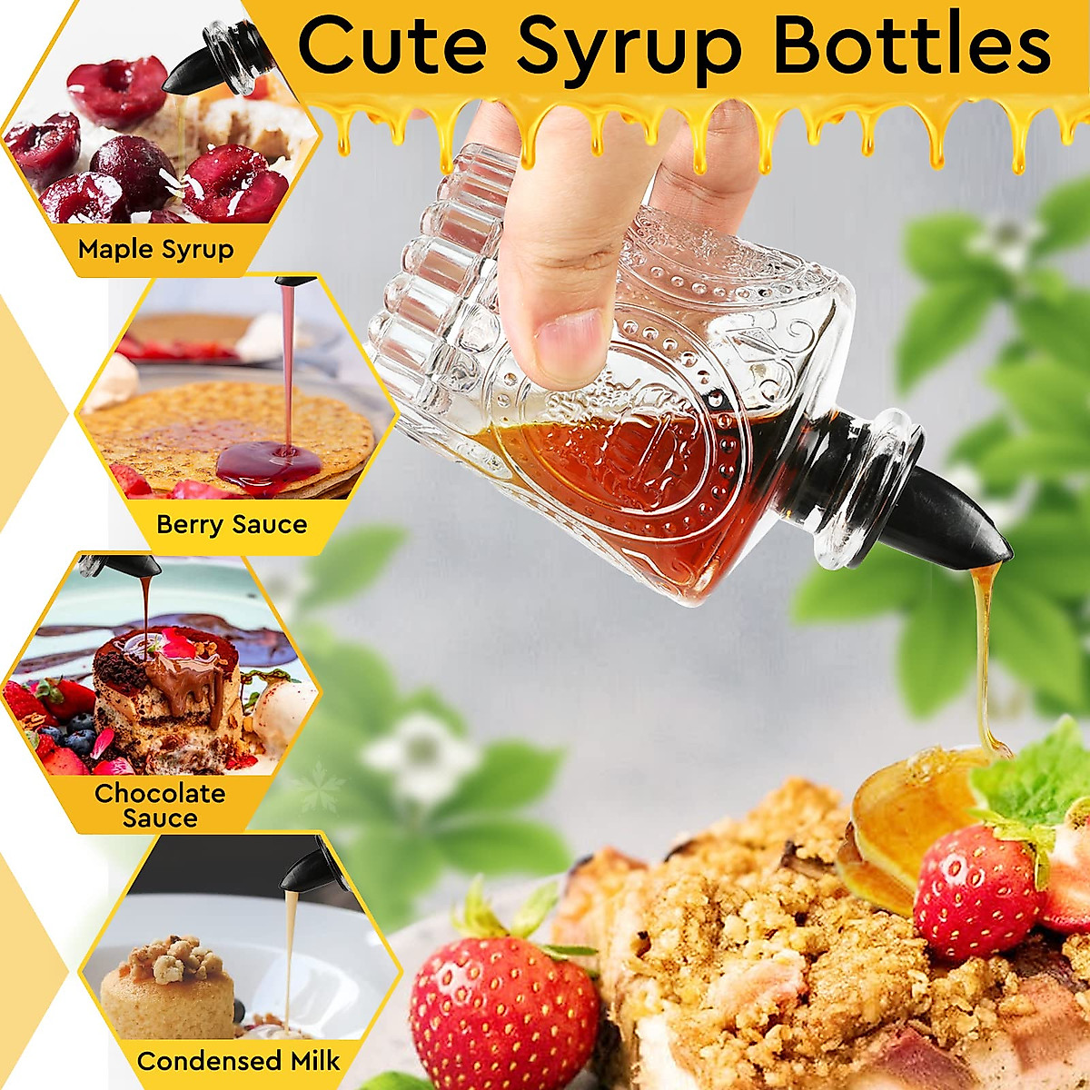Syrup Bottle Set of 6 - Syrup Dispenser with Leak-Proof Lids Pour Spout Ideal for Coffee Syrups,Honey,Condiments,Olive Oil…
