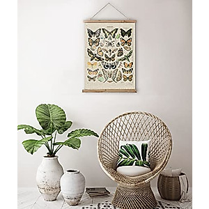 Vintage Butterflies Hanging Poster, Retro Style of Wall Art Prints, Printed on Linen with Wood Frames, Ready to Hang