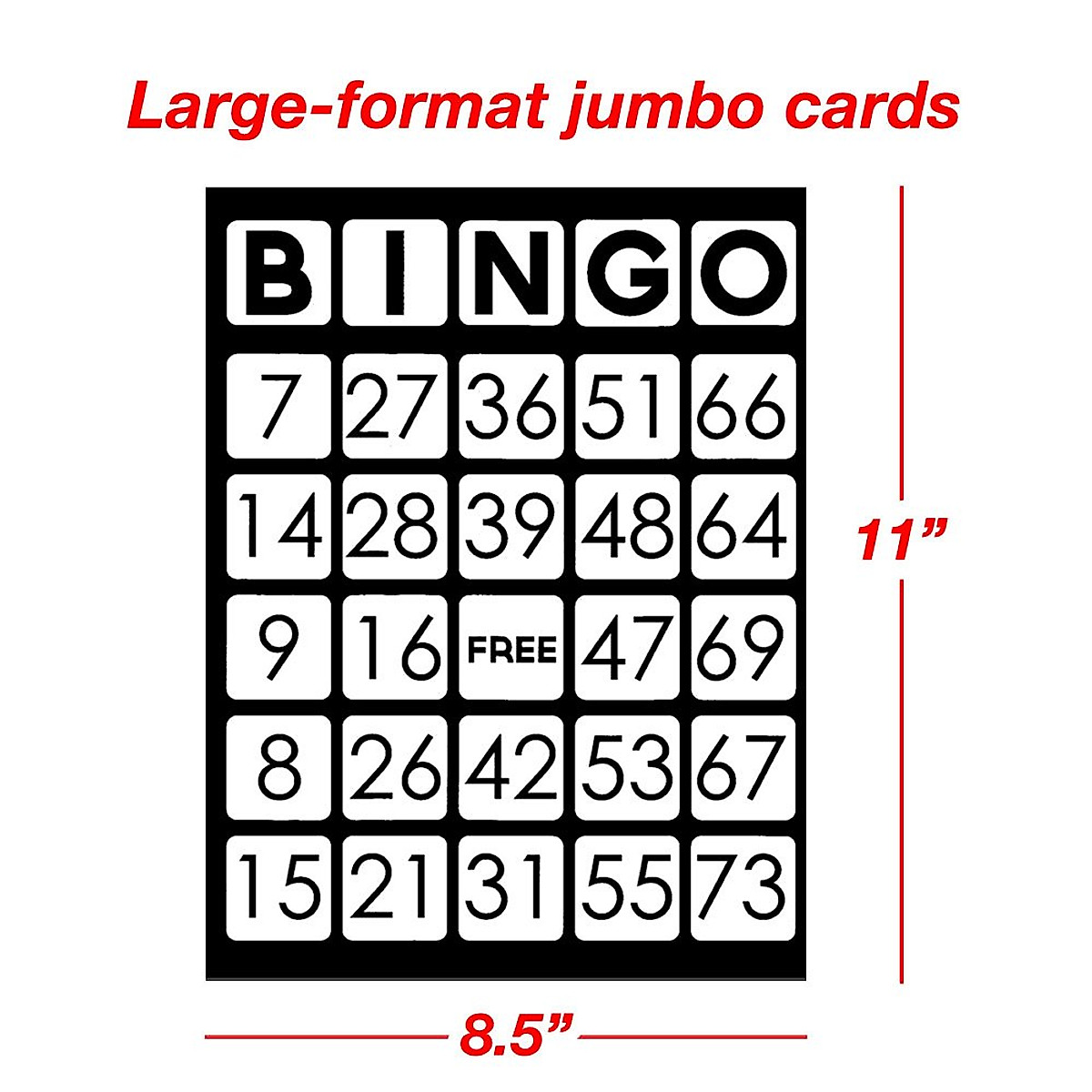 Royal Bingo Supplies EZ Readers Large-Format 8.5" x 11" Bingo Cards with Jumbo 1-inch Numbers (Pack of 50)