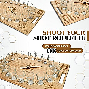 PURE RESULTZ Shoot Your Shot Roulette - 18 Shot Glass Holder Set with Easy Carry Handles for Serving Tequila, Vodka, Whiskey, and Cocktails. (18 Shot Glasses Included)