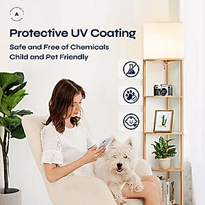 ATAMIN Alvis Edge 72" Floor Lamps for Living Room Decor, Tall Lamp for Bedroom, Modern Corner Shelf Lamp, Sturdy Floor Lamp with Shelves, Standing Lamp with Book Shelves, LED Lamp Shelf(Natural Wood)