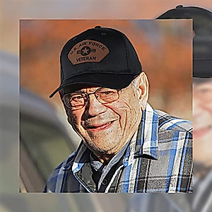 Foakecb US AIR Force Veteran Hat with Leather Patch Military Insignia Cap for Men and Women- Black