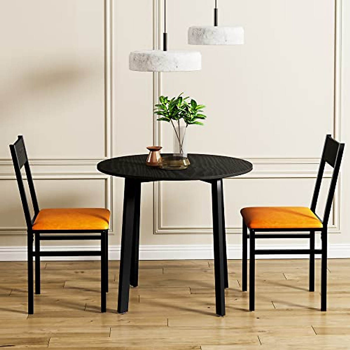 HOMOOI 3 Piece Dining Room Table Set for 2, Round Kitchen Table Dinette Sets with 2 Cushioned Chairs for Apartment, Small Space, Espresso and Brown