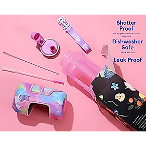 H2O Capsule 2.2L Half Gallon Wide Mouth Water Bottle with Storage Sleeve and Removable Straw - Hydration Tracker Jug with Measurements Marked – Shatterproof BPA-Free, (Purple TieDye)