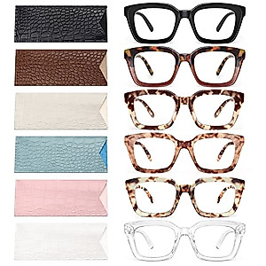miyya 6 Pack Fashion Eyewear for Women, Blue Light Blocking/Anti UV Readers Oversized Square with Spring Hinge (M9 6 pack Mix, 1.50, multiplier_x)