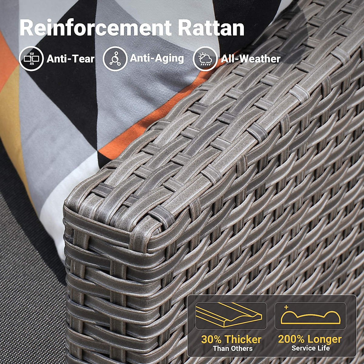 ovios 6 Pieces Patio Furniture Set with 42 inches Fire Pit Table, Outdoor Wicker Rattan Sofa Sets with Comfy Cushions, All Weather High Back Couch Conversation Set, Black