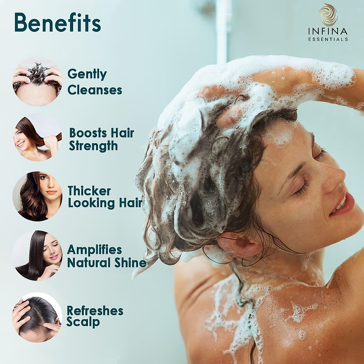 INFINA ESSENTIALS Biotin 2-in-1 Shampoo and Conditioner for Men & Women – Hair Thickening & Strengthening Shampoo with Saw Palmetto, Keratin, Caffeine & Vitamin E – Convenient Daily Use – 16 fl oz