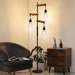 Assemer Dimmable Farmhouse Floor Lamp,Industrial Vintage Tall Tree Lamp with 3 x 800lm LED Edison Bulbs,Standing Lamps for Living Room Bedroom