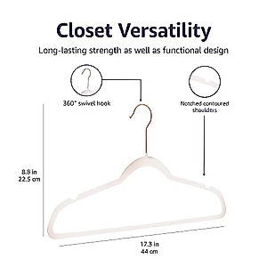Amazon Basics Slim, Space-Saving, Velvet, Non-Slip, Sturdy Suit Clothes Hangers, Pack of 50, Blush Pink/Rose Gold