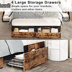 ANCTOR King Bed Frame with 4 Drawers, King Platform Bed Frame with Storage, Double-Reinforced Support/No Box Spring Needed//Easy Assembly