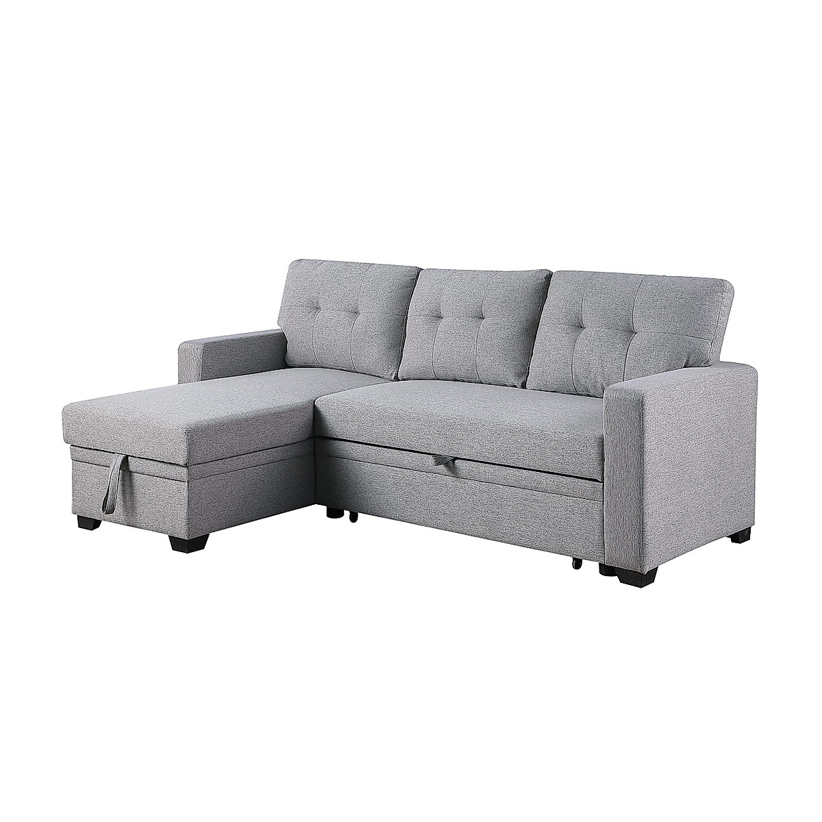 SONGG L Shaped Upholstered Sofa with Storage Chaise and Pull Out Bed, Linen Sectional Couch w/Removable Back Cushions,Button Tufted Backrest,for Living Room, Apartment, 82, Light Gray