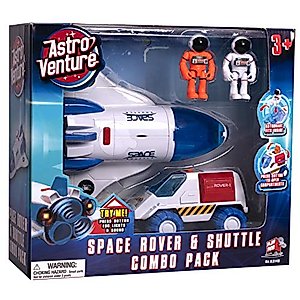 Astro Venture Space Shuttle Toy with 2 Astronauts, Mechanical Arm and Rover - Lights Up with Blast Off Sound Effects - Rover Compartments Open with The Push of a Button - Fun Space Toys for Kids