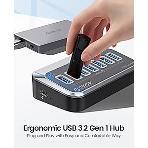 ORICO USB Hub 10Gbps with 7 USB A Ports, USB 3.2 Gen 2 Hub with 1.64Ft USB-C Cable and USB-A Adapter USB Splitter for iMac, All MacBooks, Mac Mini-Plastic Version