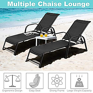 Tangkula Outdoor Patio Lounge Chaise, (Set of 2) Adjustable Folding Reclining Lounge Chairs, 5-Position Backrest Adjustment, Sling Chaise for Patio Beach Porch Swimming Poolside