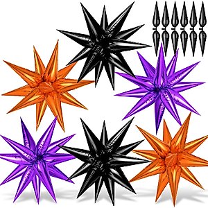 Purple and Black Orange Star Balloons, 72PCS Large 26 Inch Halloween Balloons, Metallic Starburst Cone Mylar Balloons, Spike Balloons Firework Balloons for Halloween Xmas Birthday Photo Props